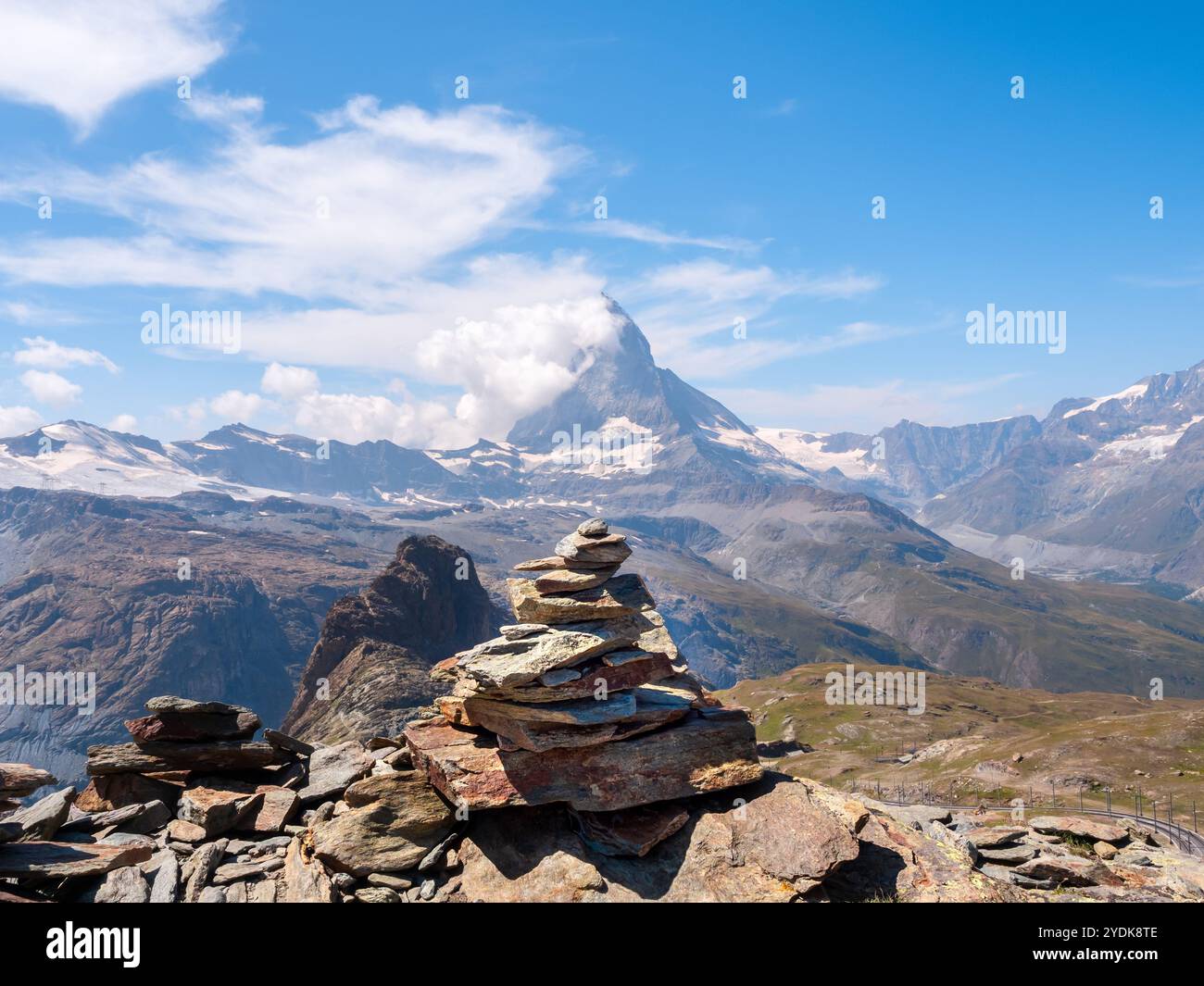 Cairn of rocks, stacked rock Zen pagoda style with the amazing panorama ...