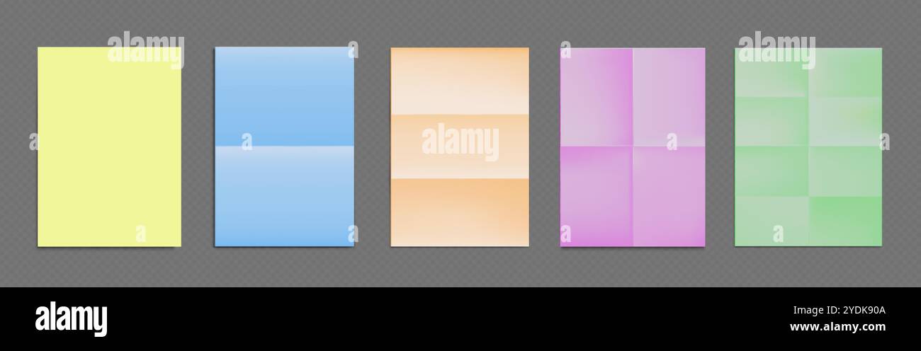 Folded colored paper mockup. Realistic 3d set of notebook sheet with ...