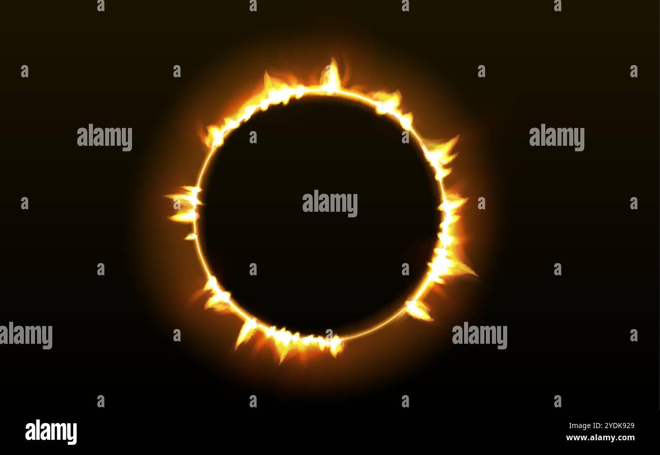 Fire circle frame. Flame spark ring effect vector. Magic circular flare ...
