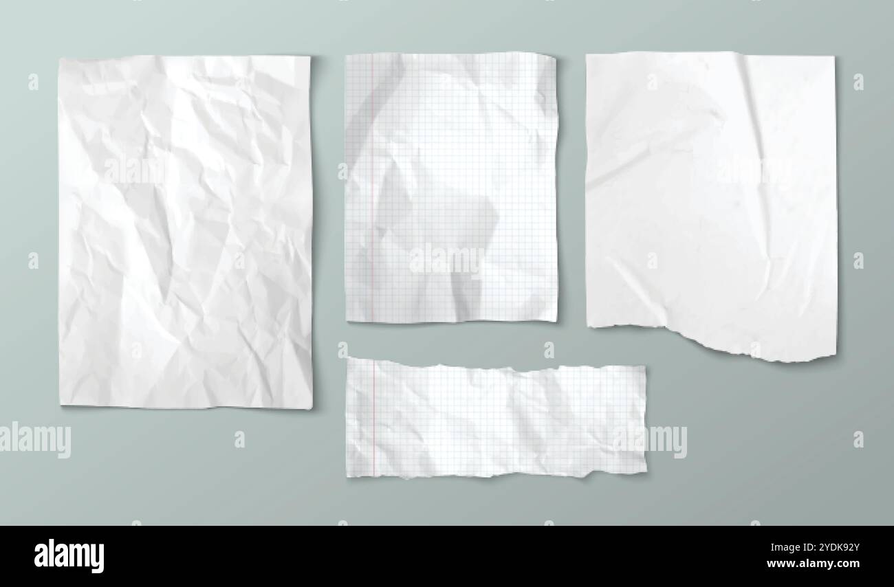 Crumpled paper sheets set isolated on background. Vector realistic ...
