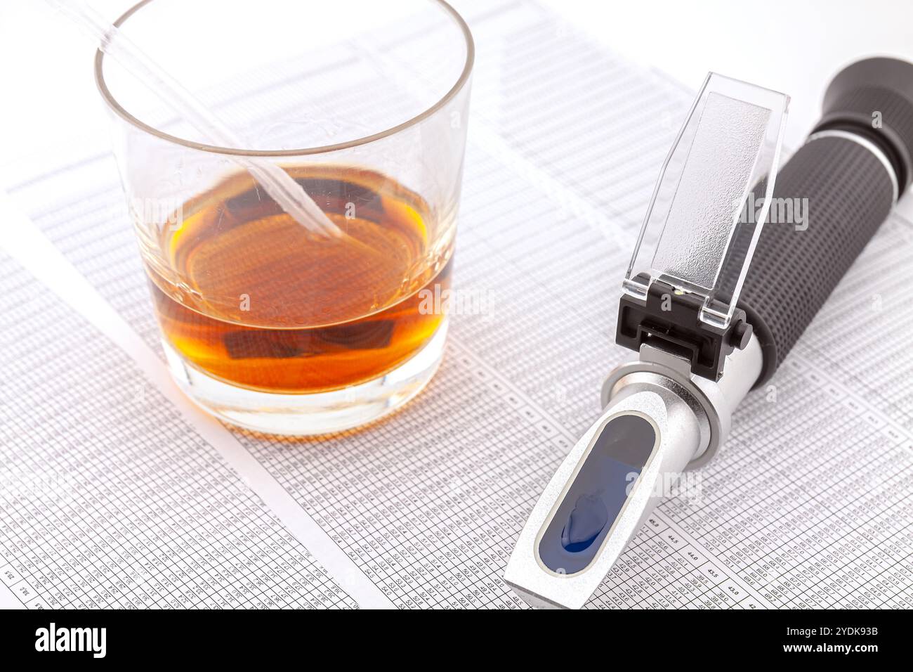 Optical refractometer for measuring alcohol content with a table of ...