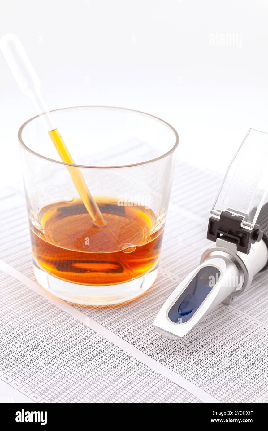 Optical refractometer for measuring alcohol content with a table of ...