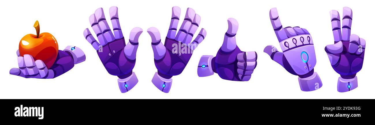 Ai robot hand gesture icon set. Virtual mechanical arm point and thumb ...