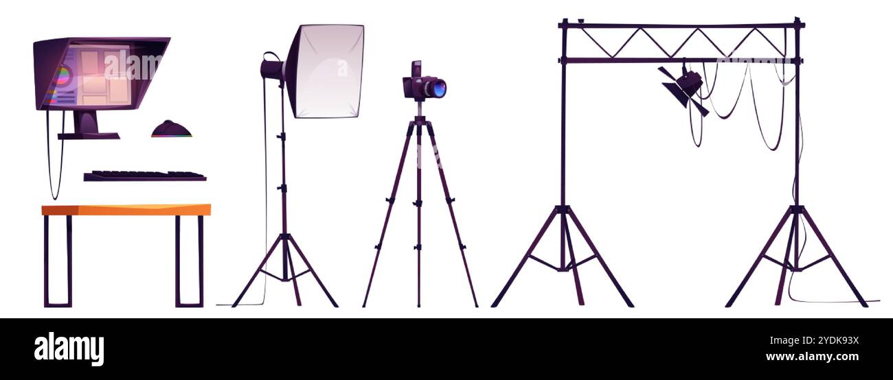 Photo studio equipment set isolated on white background. Vector cartoon ...