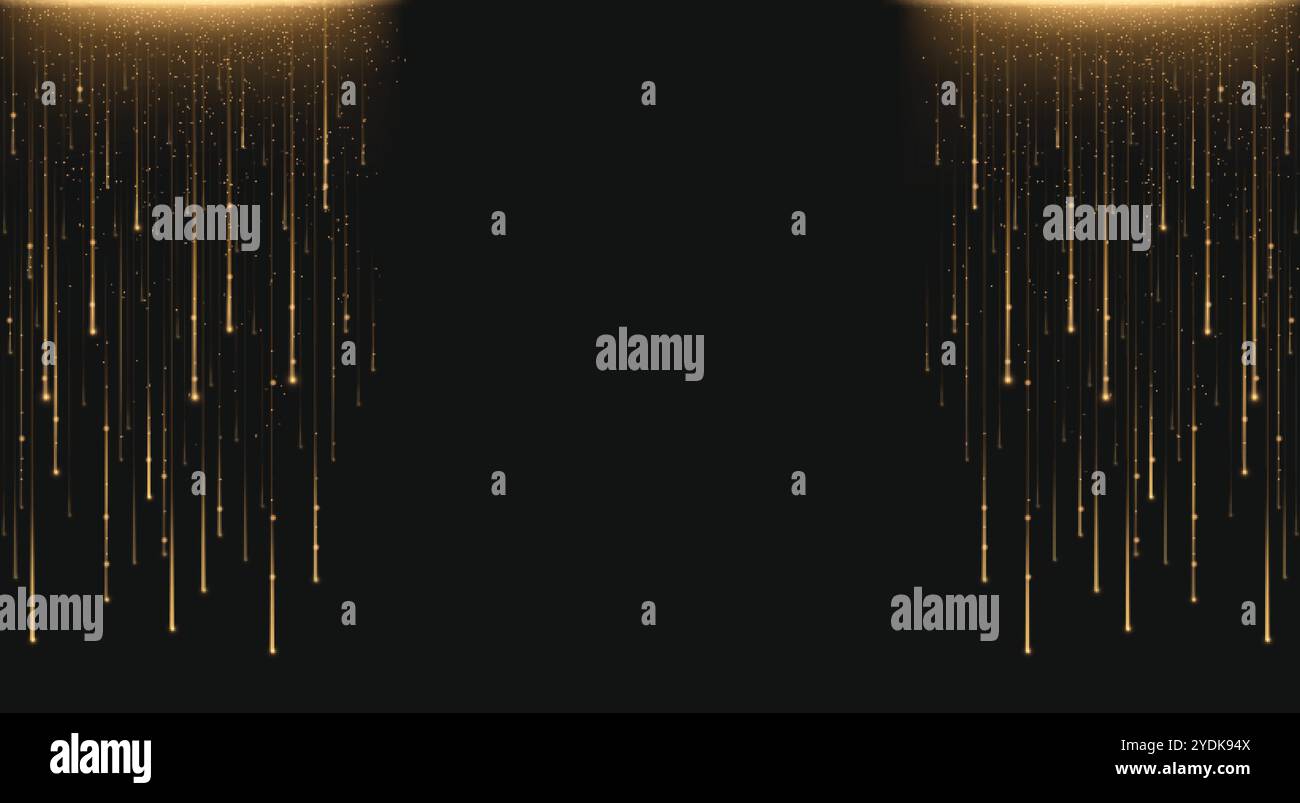 Black luxury background with vertical gold flare light lines with ...