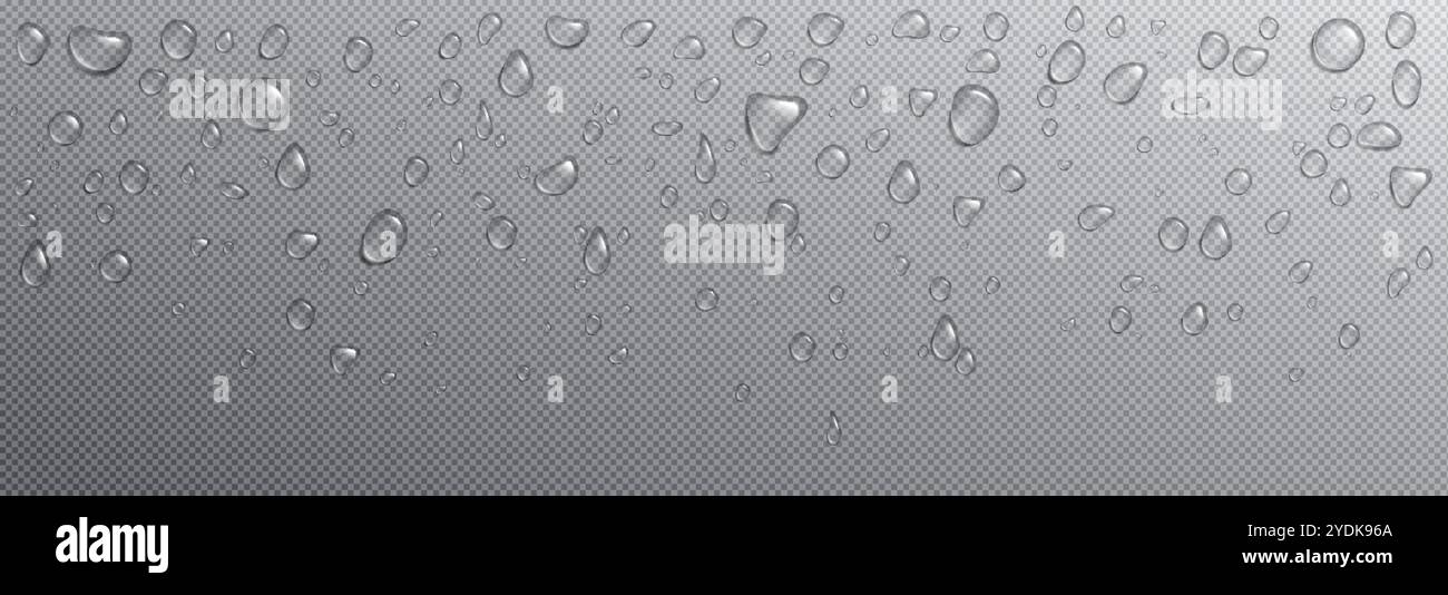 Water droplets on glass or window surface. Condensation round drops on ...