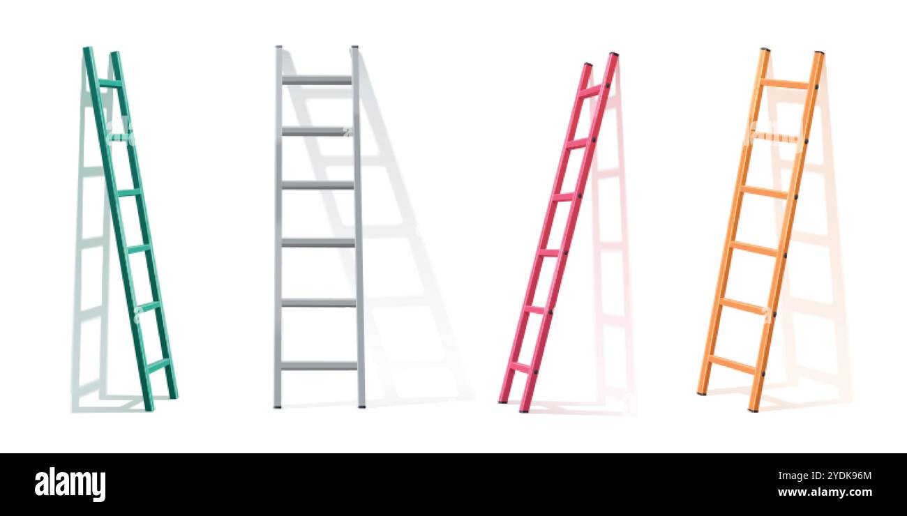 3d vector ladder leaning on white wall with shadow. Realistic ...