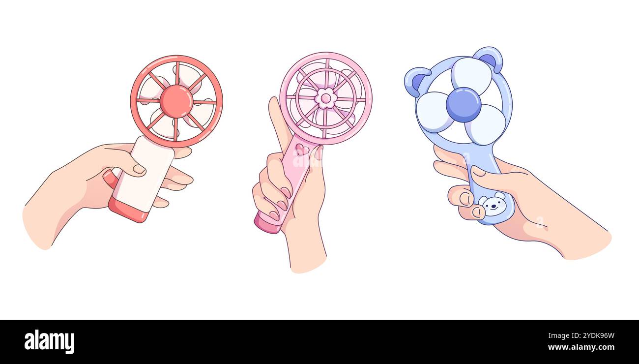 Electric hand fans set isolated on white background. Contemporary ...