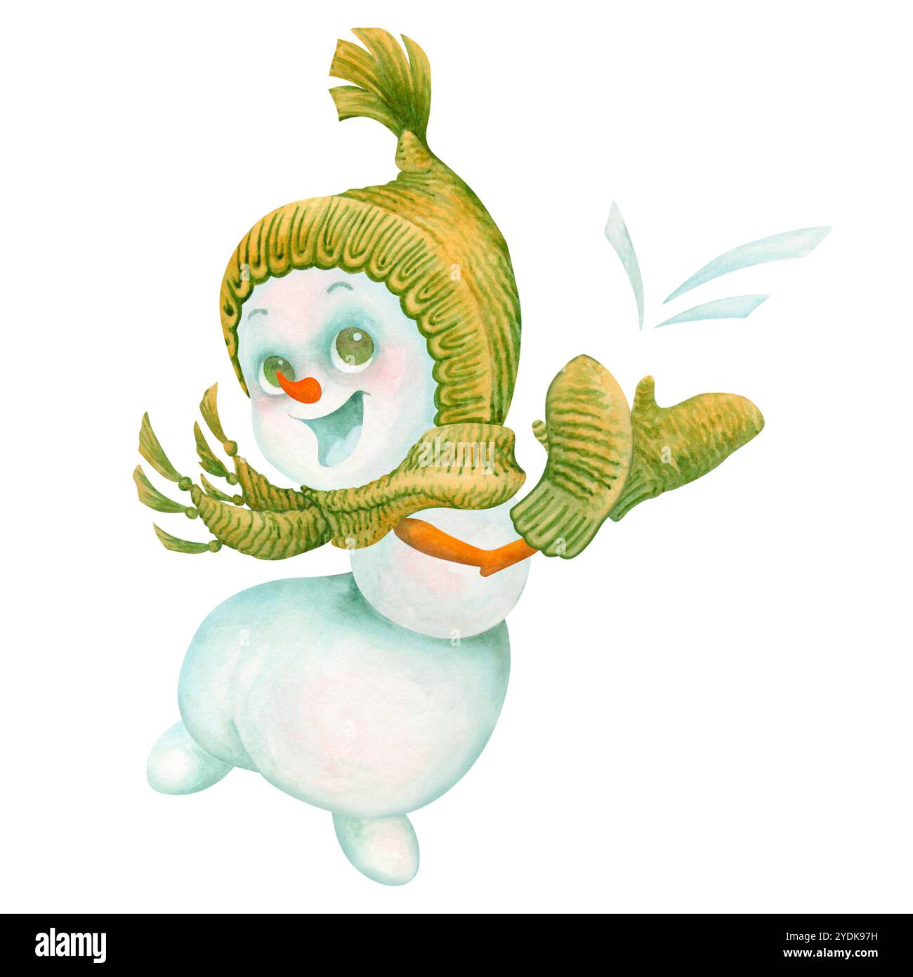 Christmas or New Year concept. Cute character snowman child joyfully ...