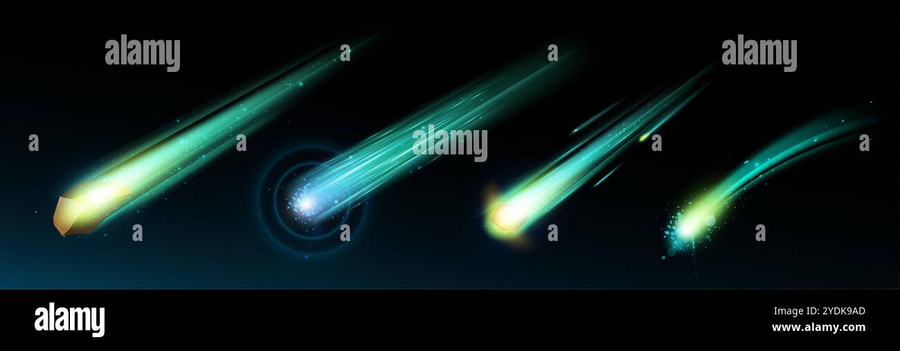 Comet Or Asteroid Fire Light Trail In Space Vector Meteorite Fall With