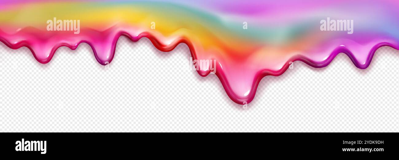 Rainbow colored leak and drip jelly syrup or gel on transparent ...