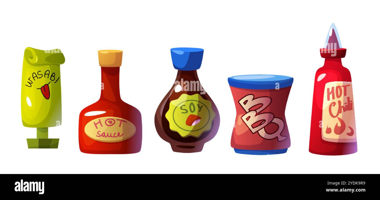 Sauce bottles set isolated on white background. Vector cartoon ...