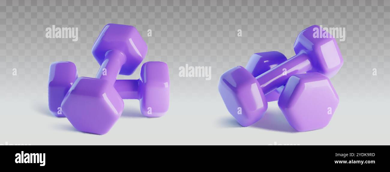 Purple dumbbells set isolated on transparent background. Vector ...