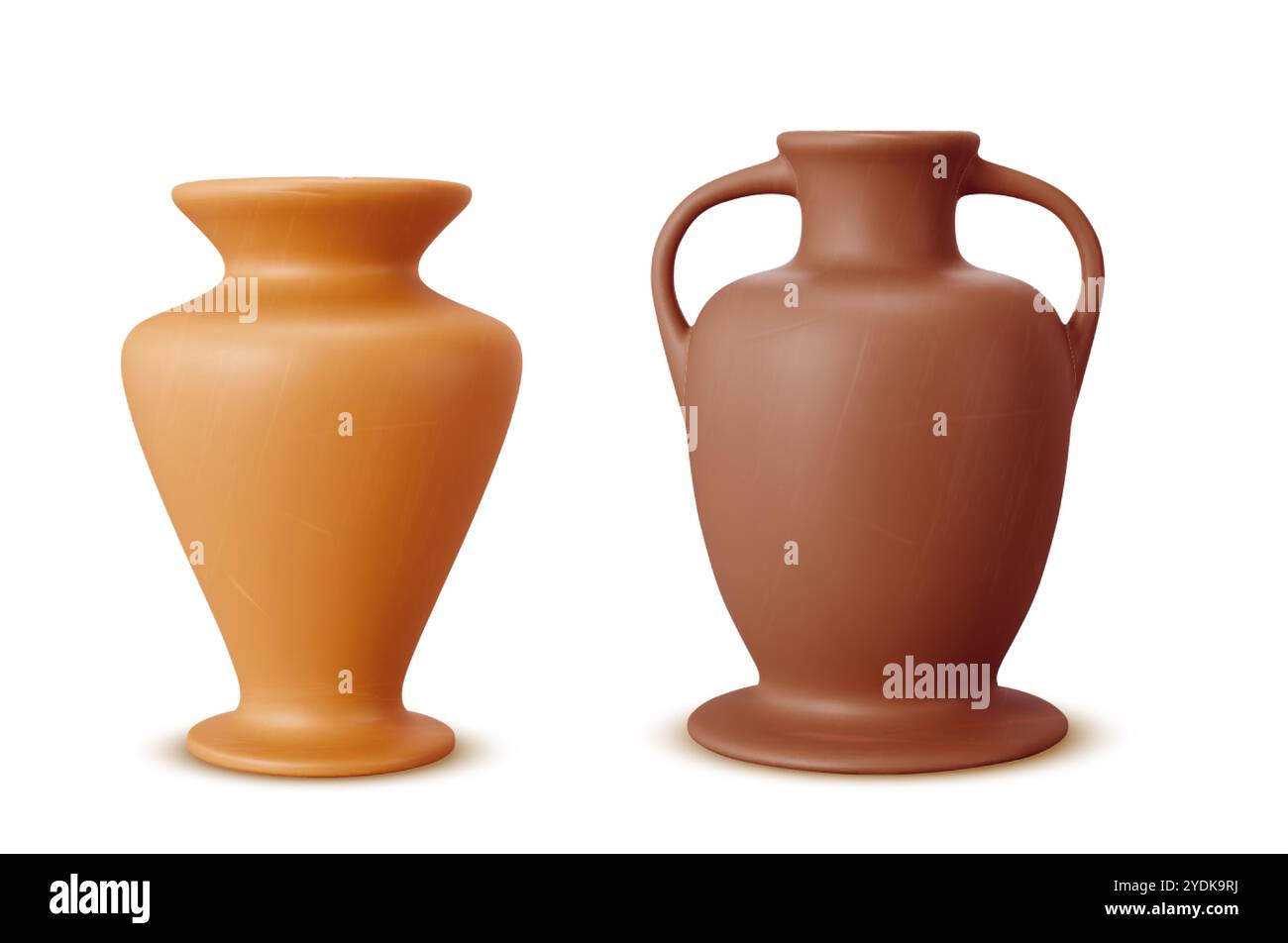 Ancient clay vessels set isolated on white background. Vector realistic ...