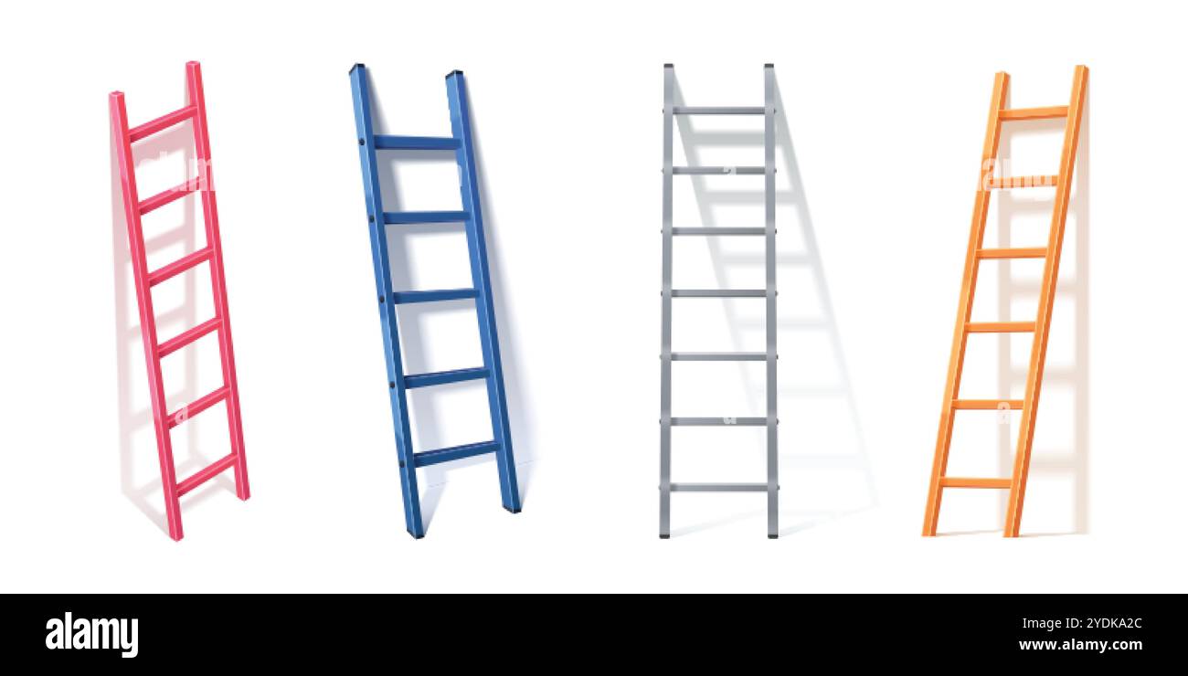 3d vector ladder leaning on white wall with shadow. Realistic ...