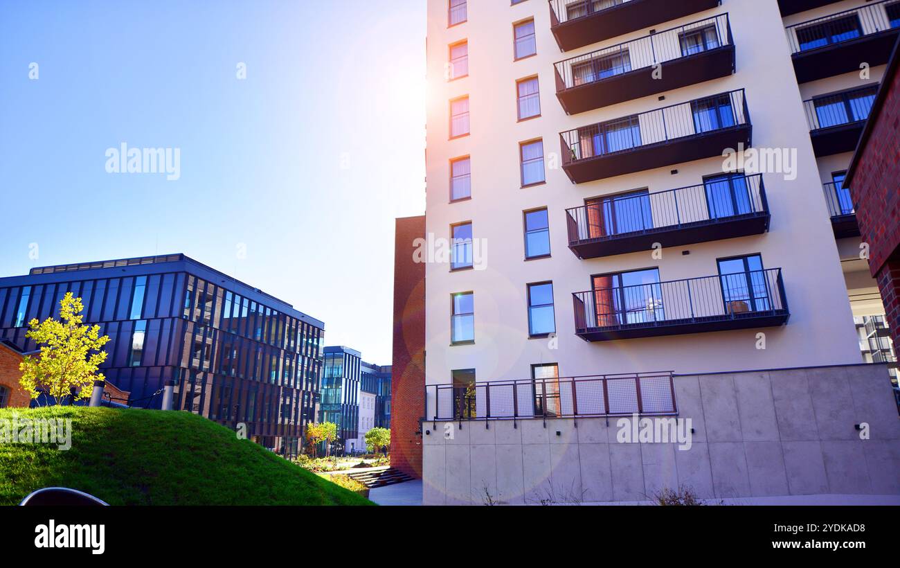 Modern multifamily building in a european city. Walls made of concrete ...