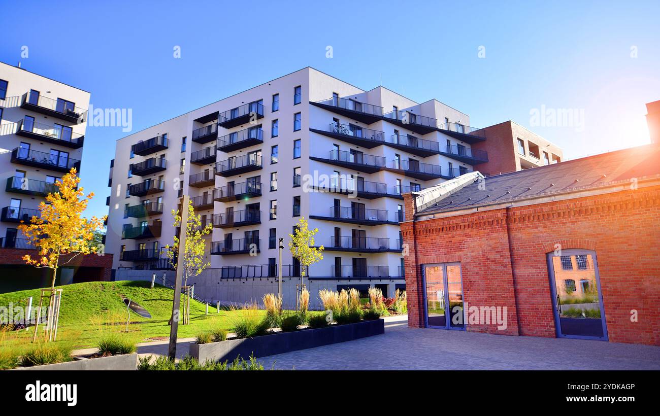 Modern multifamily building in a european city. Walls made of concrete ...