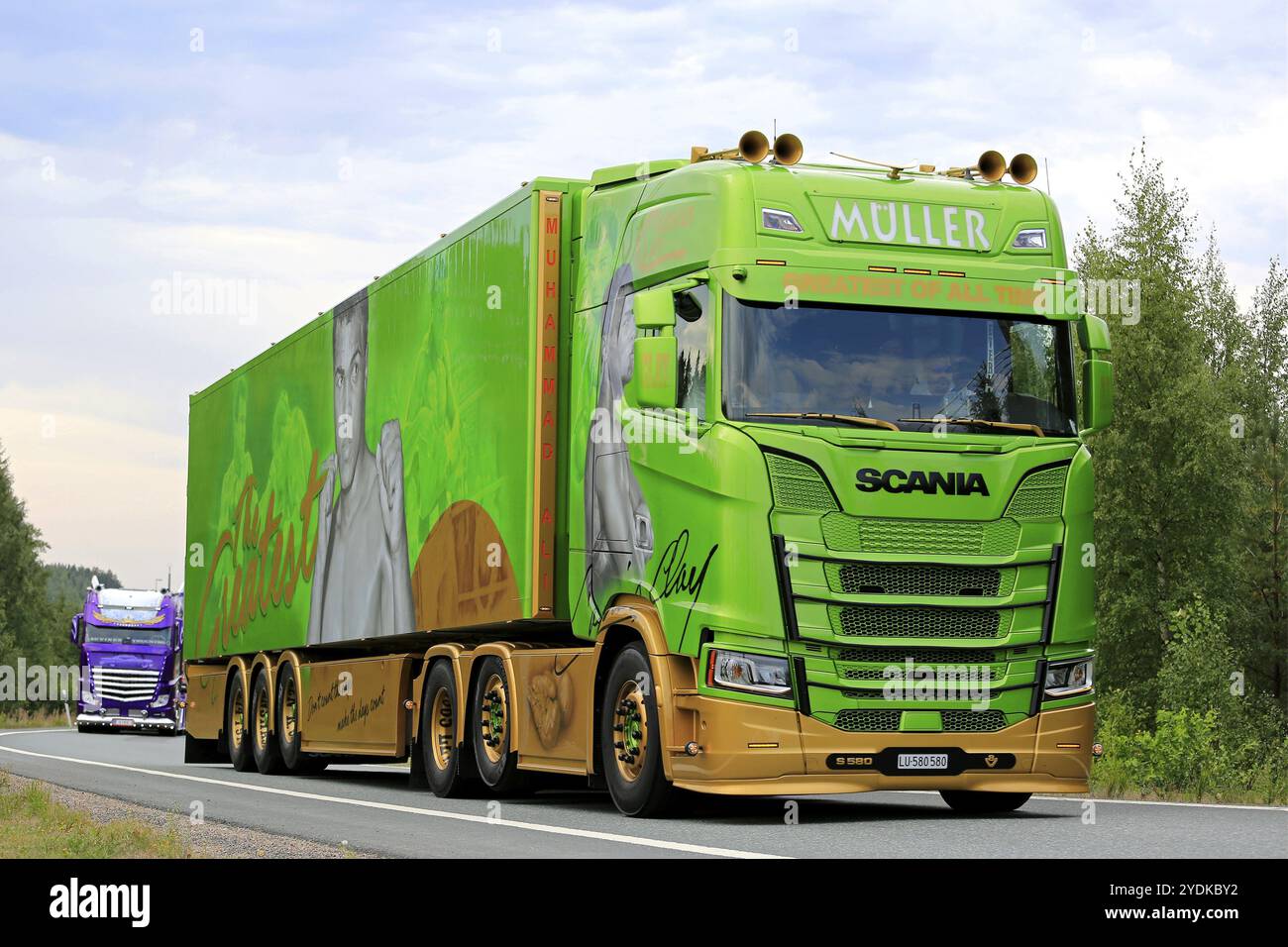 LEMPAALA, FINLAND, AUGUST 9, 2018: Mohammad Ali themed Scania S580 semi ...
