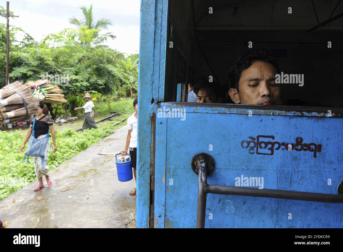 02.09.2013, Yangon, Republic of the Union of Myanmar, Asia, Passengers in a train compartment of ...