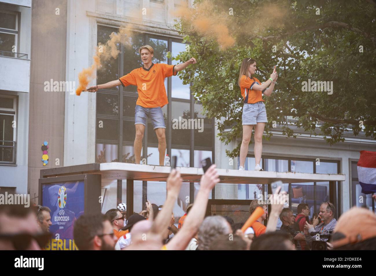 06/07/2024, Berlin, Germany, Europe, Fans of the Dutch national ...