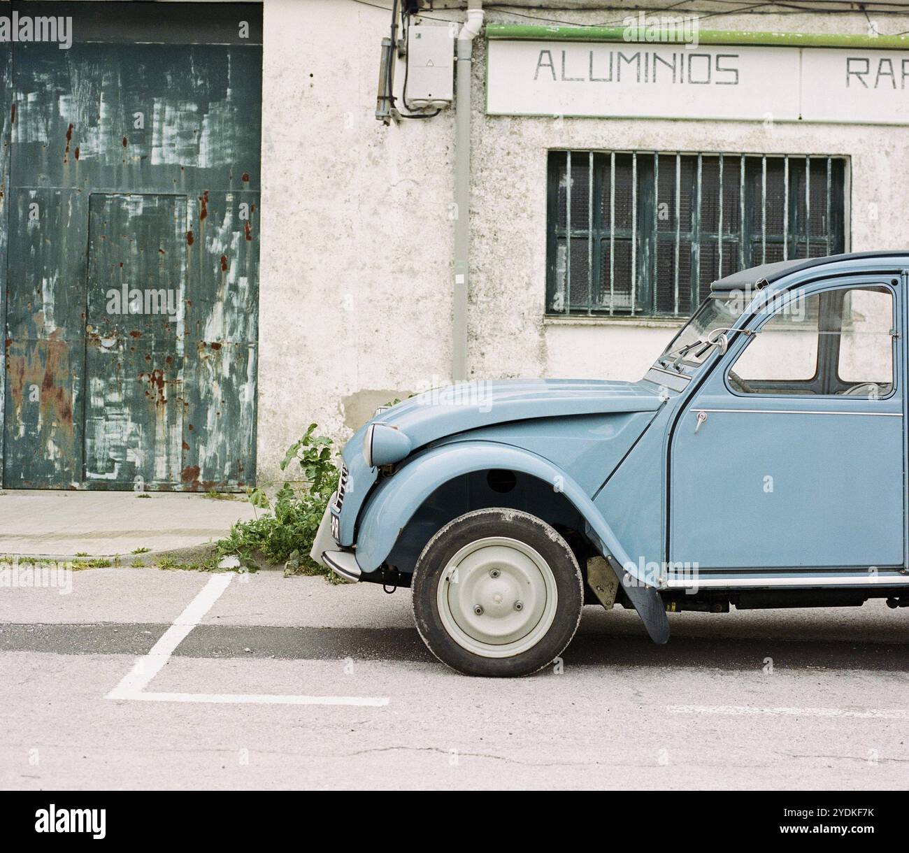 French vintage car, Citroen 2CV, duck, blue, photographed analogue in ...