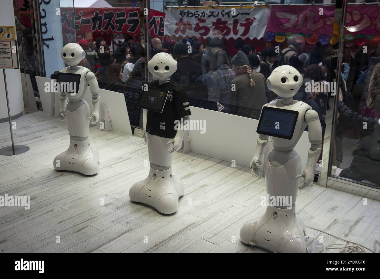 31.12.2017, Tokyo, Japan, Asia, Three semi-humanoid robots from the ...