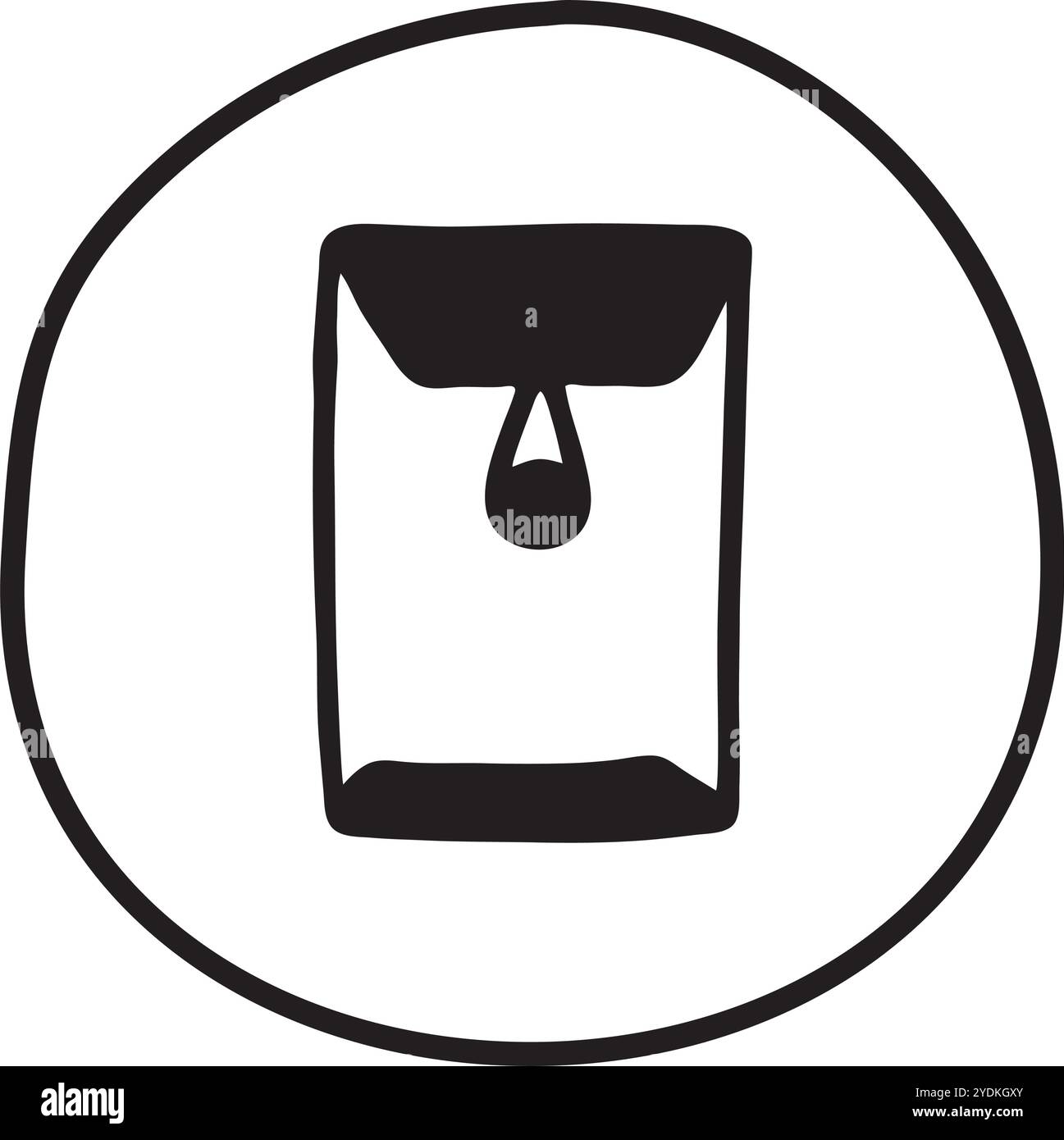 Doodle letter, open end button string envelope icon or logo, hand drawn ...