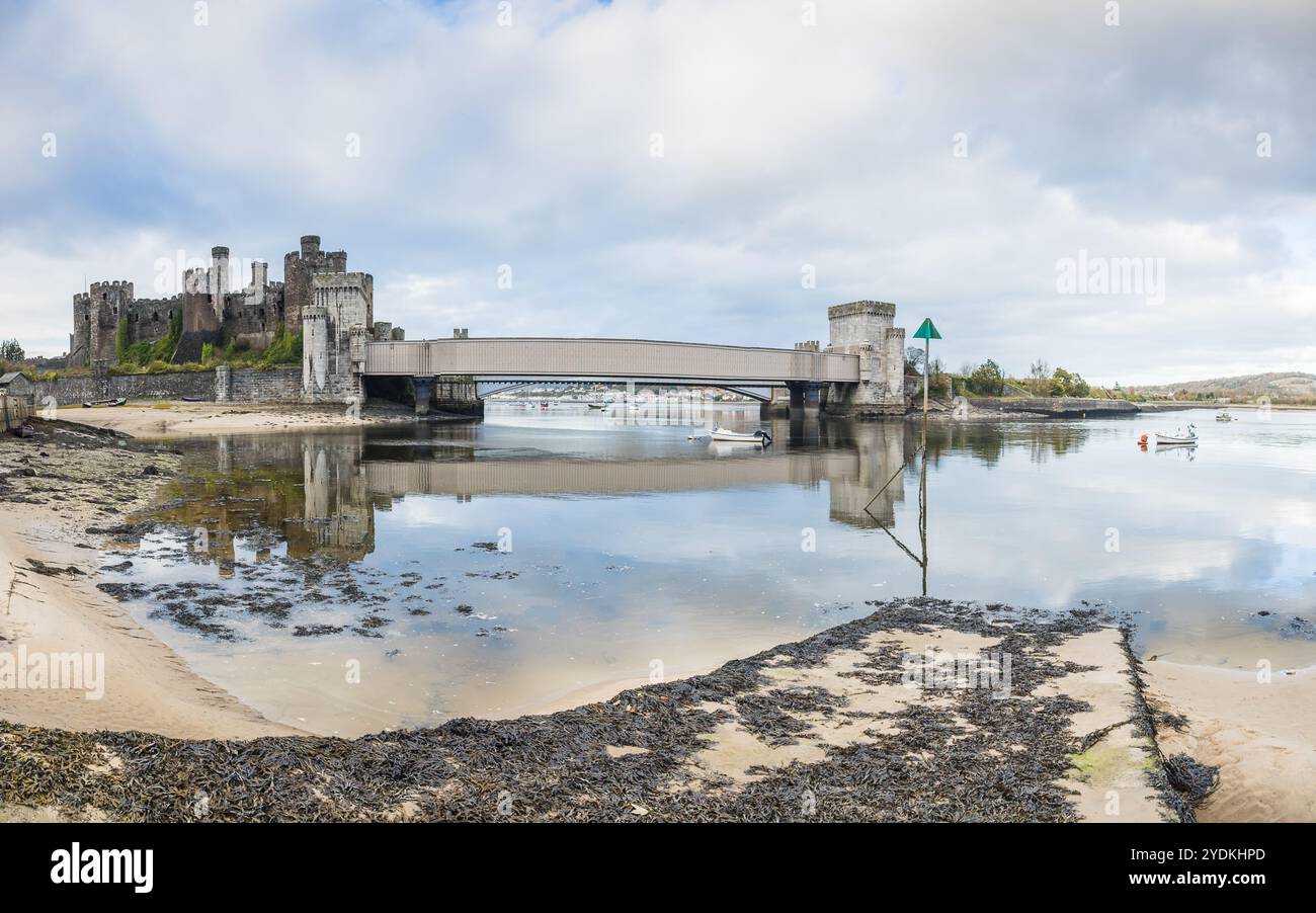 A multi image HDR panorama looking down a sandy slipway towards Conwy ...