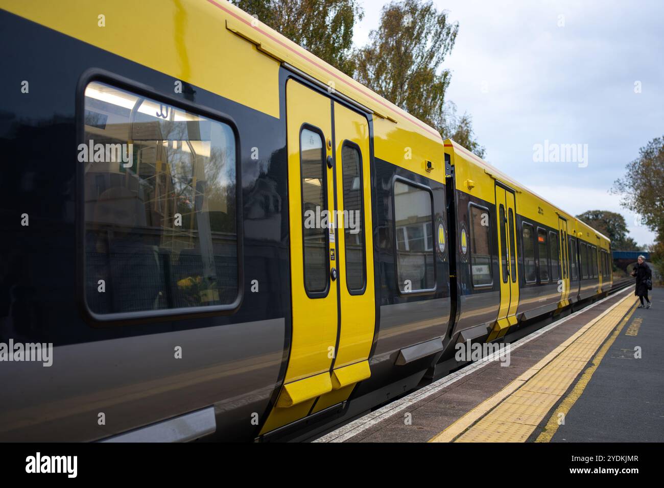 A new train Class 777 for Merseyrail service arrives at Maghull Station ...