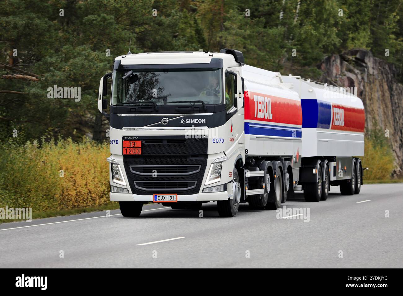 White Volvo FH fuel tanker for Teboil ADR 33-1203 gasoline transport on ...