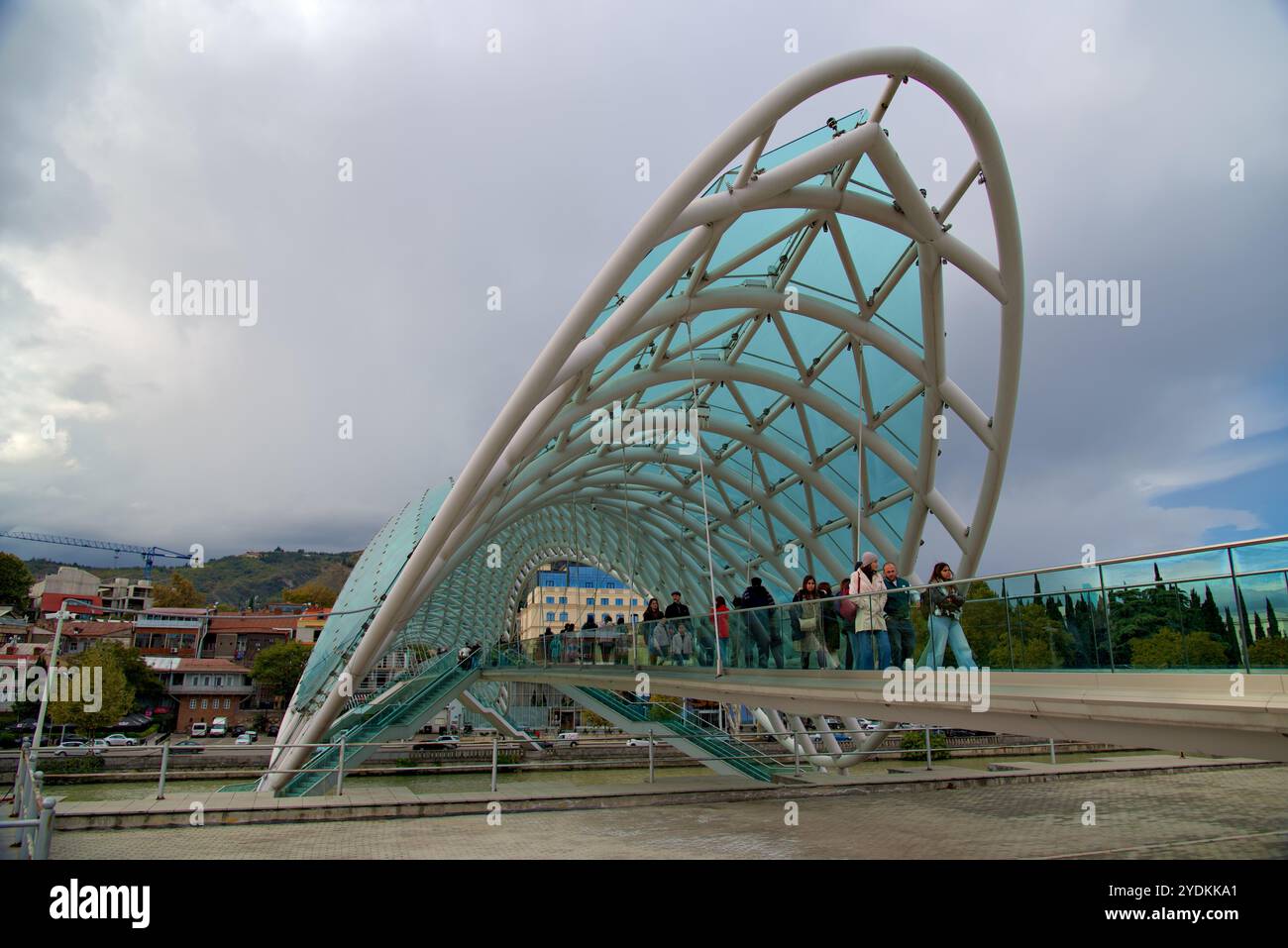 Bridge of Peace, steel and glass construction pedestrian bridge over ...