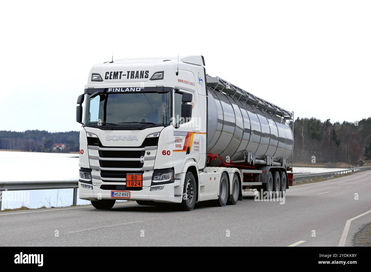 SALO, FINLAND, APRIL 14, 2017: White Next Generation Scania R500 semi ...