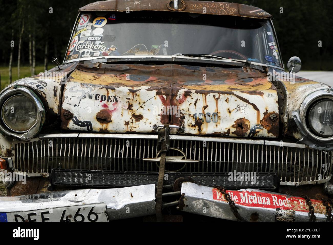Vintage car, Opel Kapitaen from 1960, ready for scrap but in driving ...