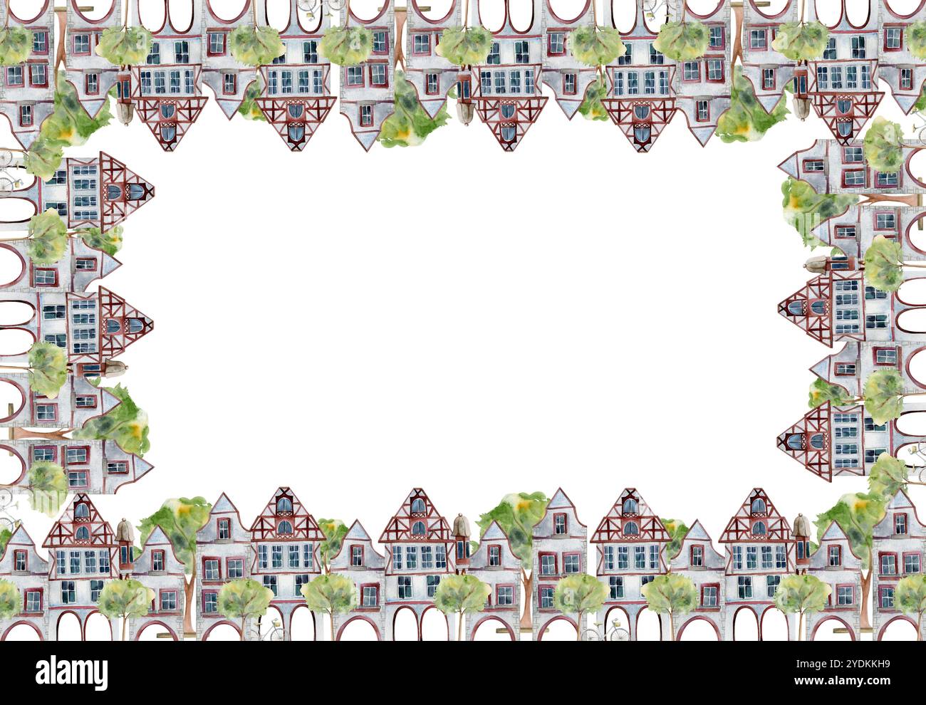 Old European city town street houses, urban exterior facades ...