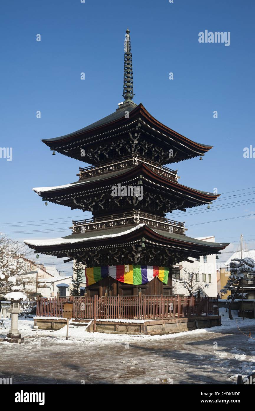 29.12.2017, Takayama, Gifu, Japan, Asia, The three-storey wooden pagoda ...