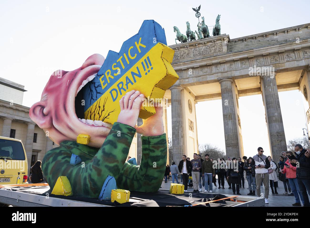 12.03.2022, Berlin, Germany, Europe, A carnival float by the sculptor ...