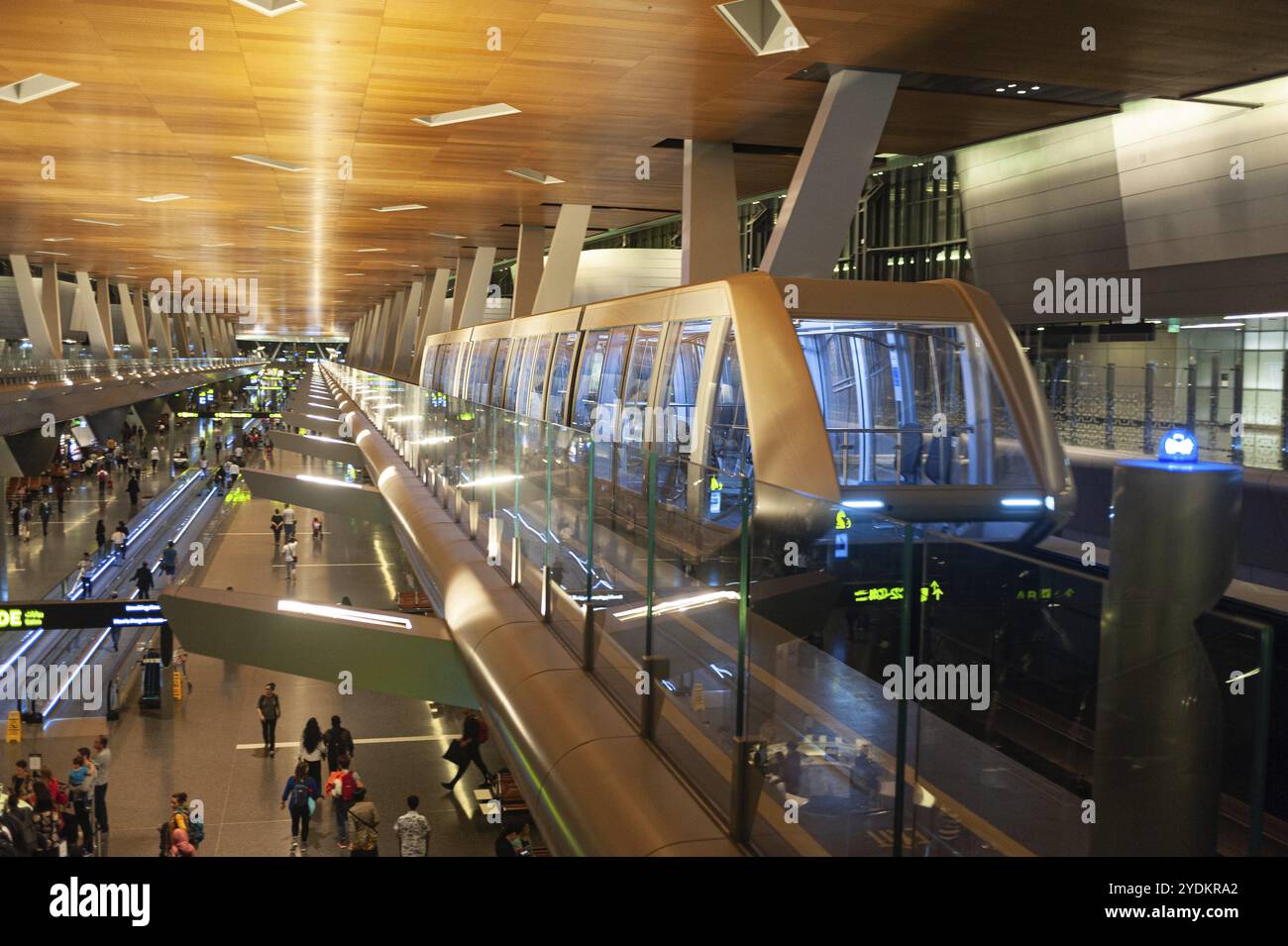 27.06.2019, Doha, Qatar, Interior view of the new Hamad International Airport with shuttle train ...