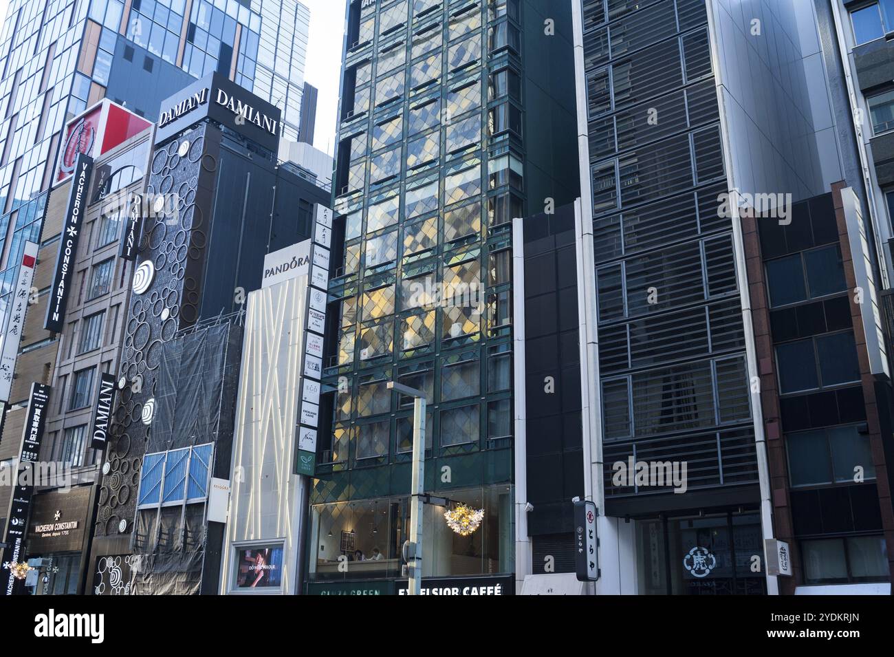 01.01.2018, Tokyo, Japan, Asia, Modern buildings along Chuo-Dori Avenue in the Ginza district of ...