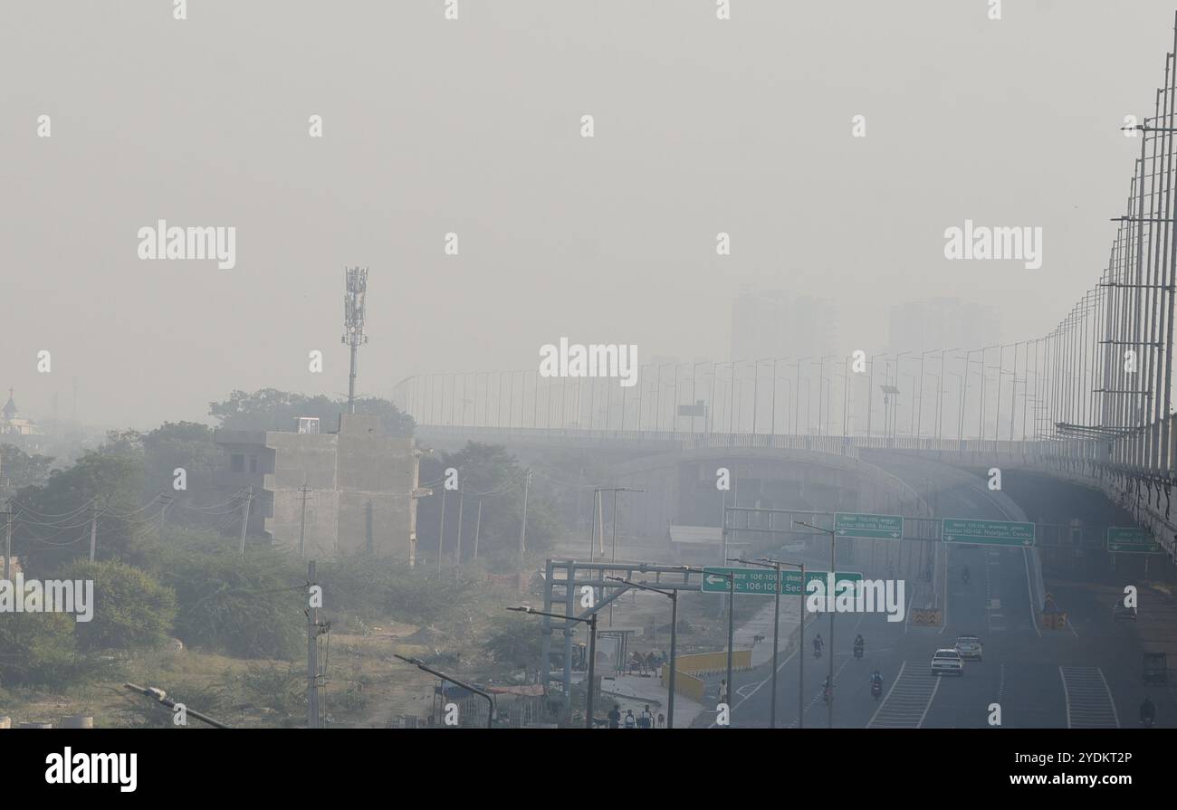 GURUGRAM, INDIA - OCTOBER 26: A view of a thick layer of smog engulfed ...