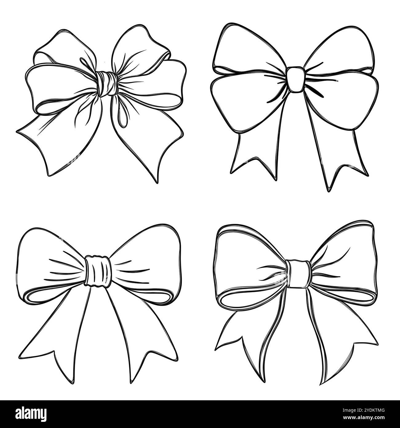 set of festive bows freehand illustration Line Art Stock Photo - Alamy