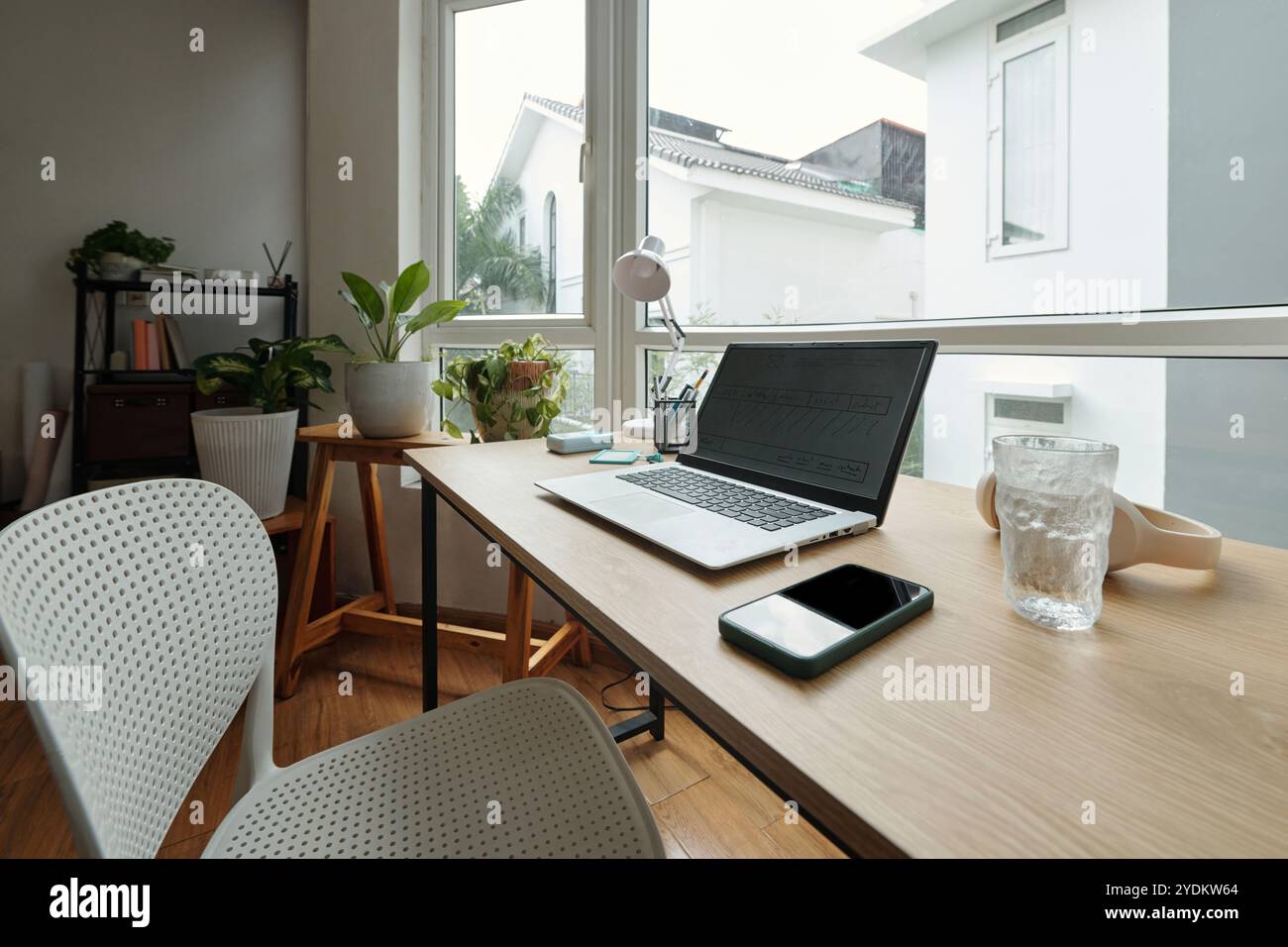 Modern Workspace Featuring Open Window View Stock Photo - Alamy