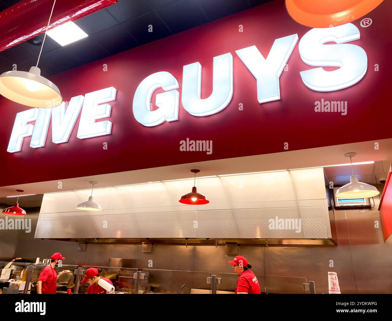 Distinctive Five Guys branding with bold white lettering on a red ...
