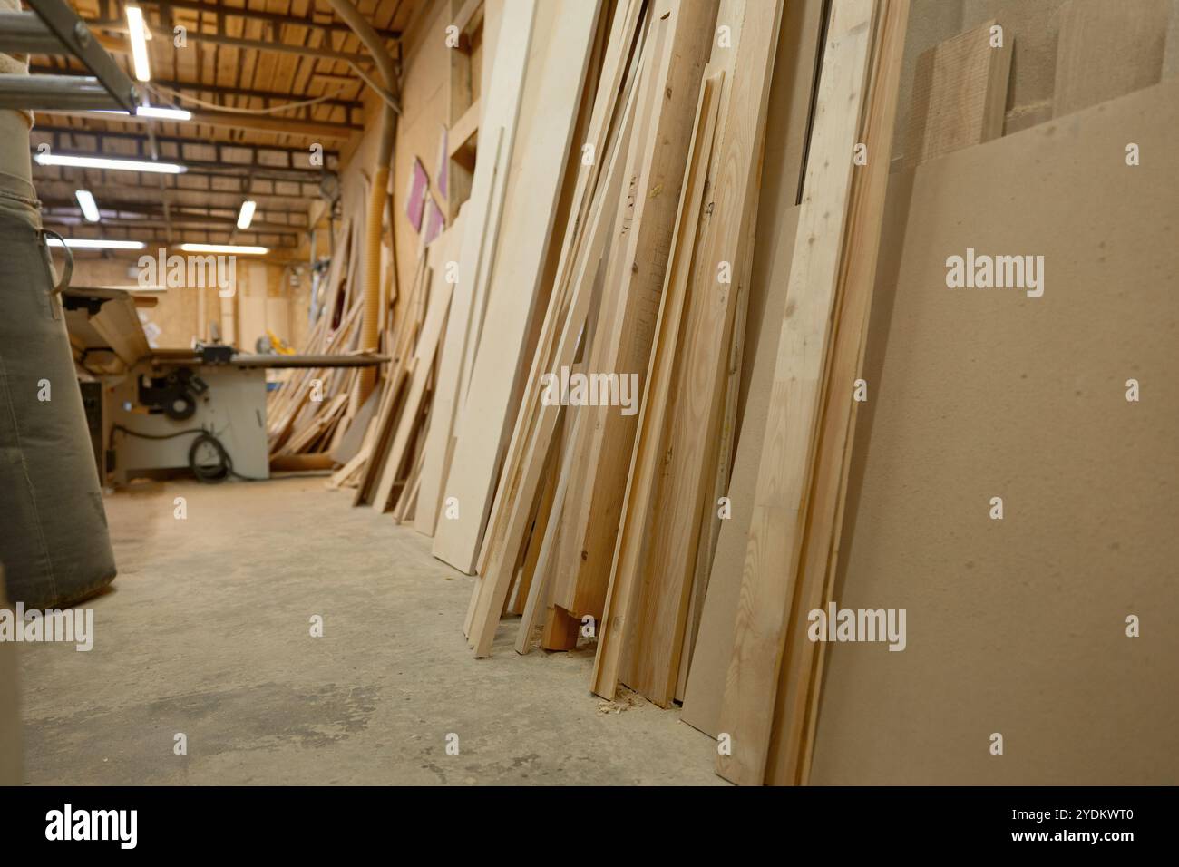 Woodworking interior with wood materials Stock Photo - Alamy