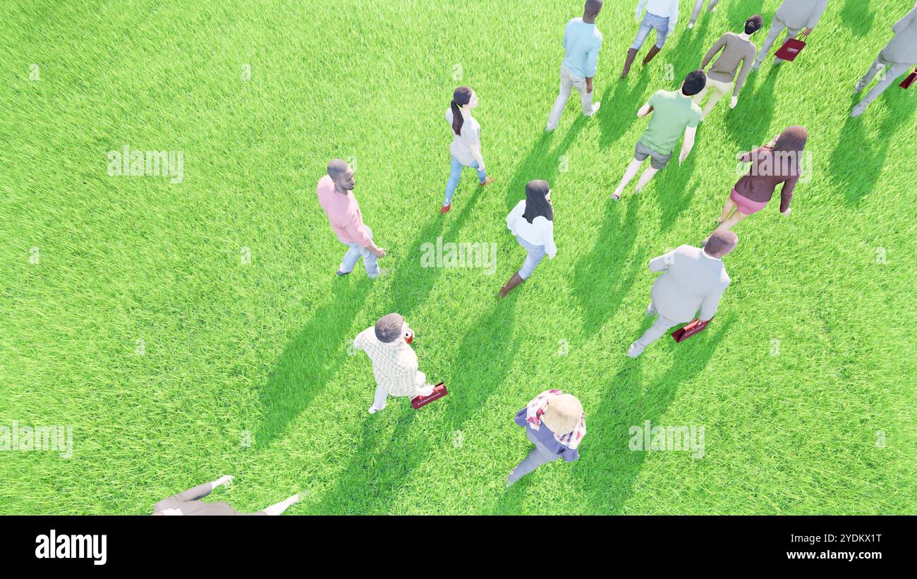 People walking on grass top view 3d render Stock Photo - Alamy