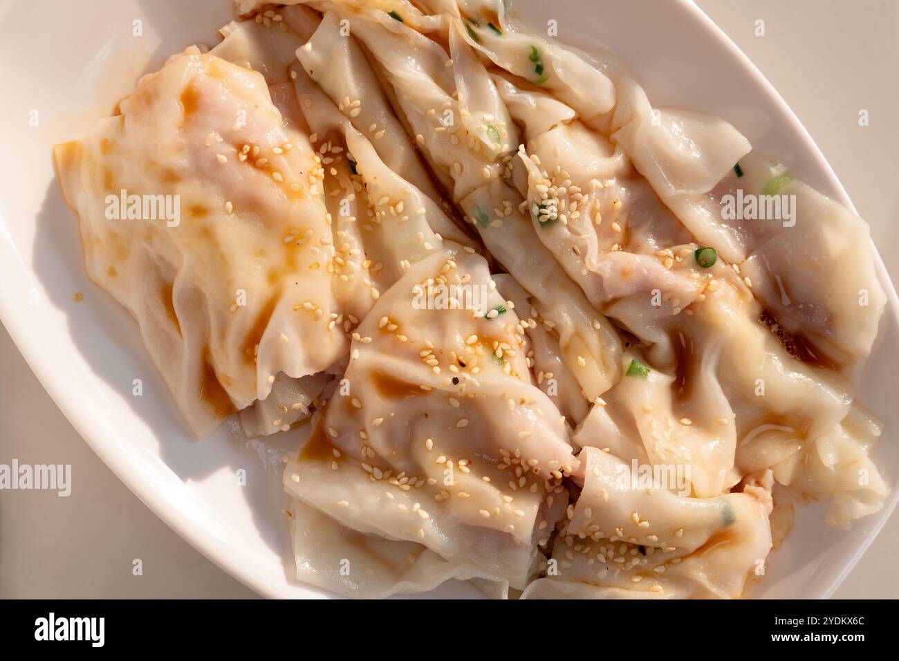 top view traditonal Cantonese food of cheong fun or rice noodle rolls ...