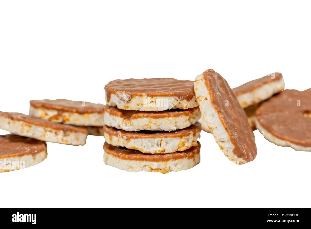 Stack of rice wafers with chocolate on a white background. The waffles ...