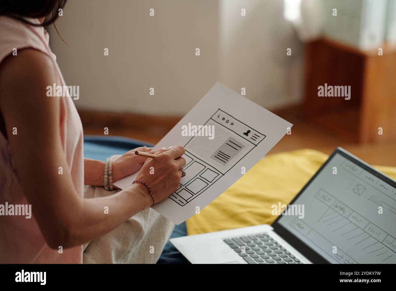 Designing Website Layout on Laptop Screen Stock Photo - Alamy