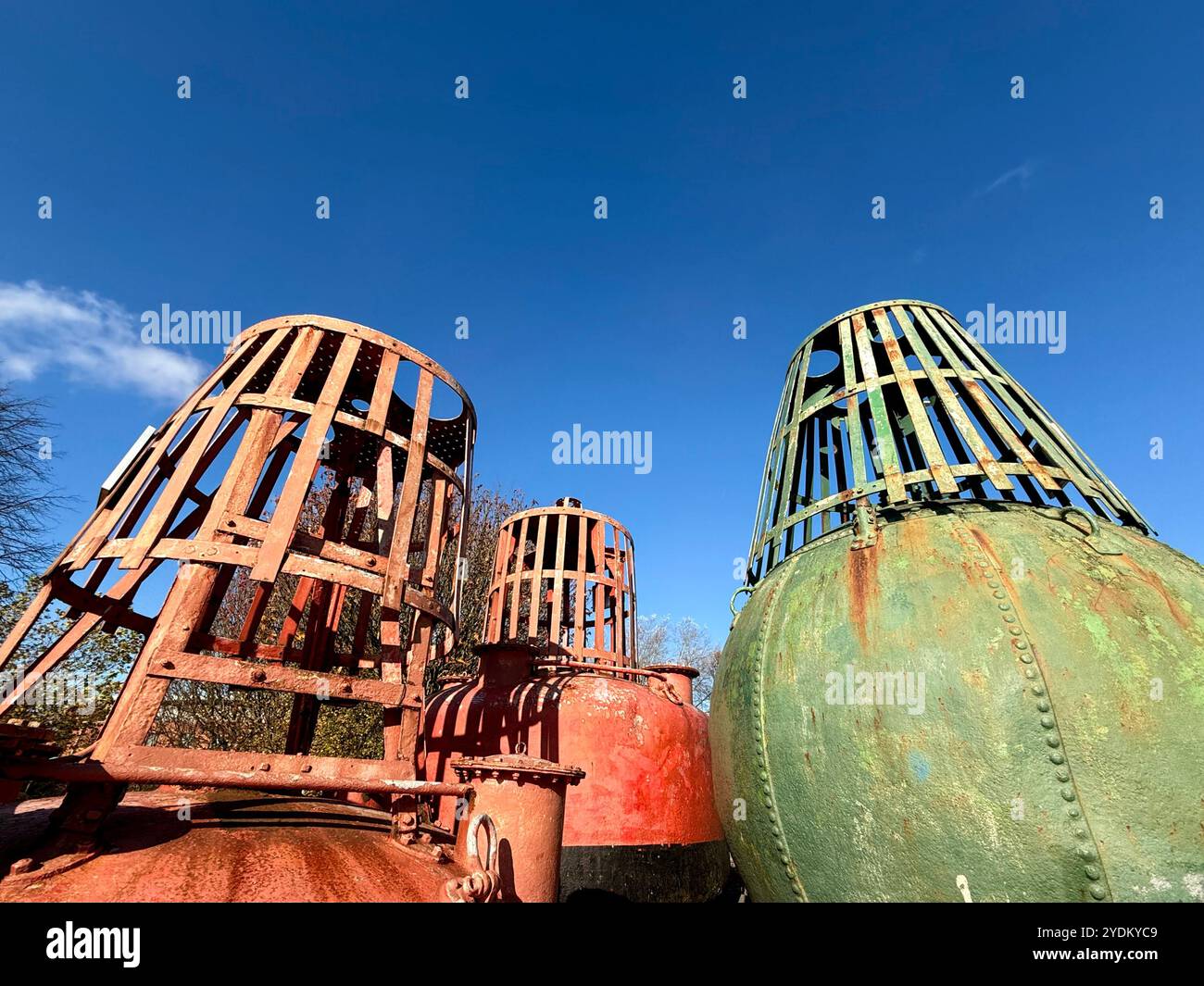 Buoys as sculpture at Preston docks, Ashton-on-Ribble, Lancashire Stock ...