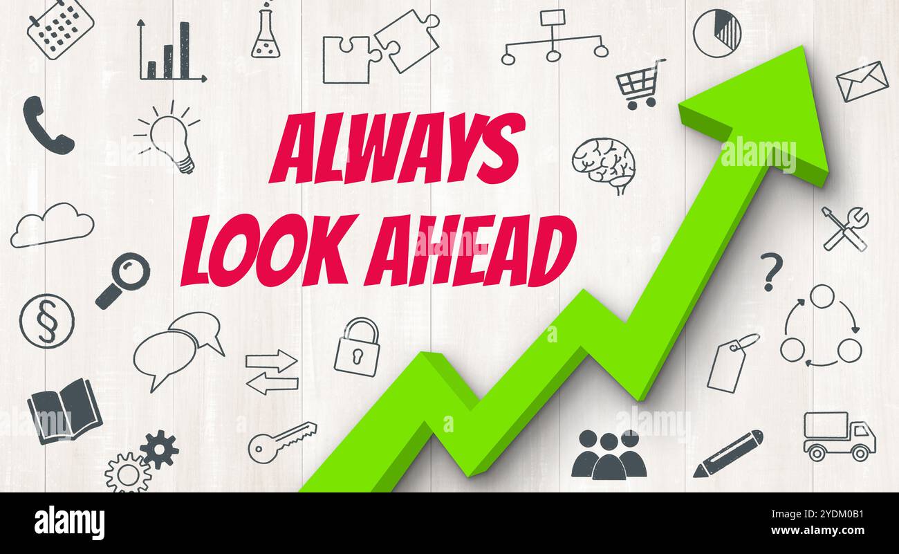 Ascending arrow with icons - Always look ahead Stock Photo - Alamy