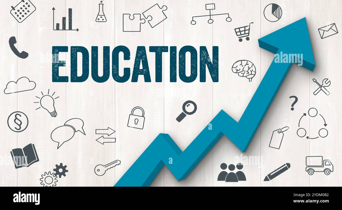 Ascending arrow with icons - Education Stock Photo - Alamy